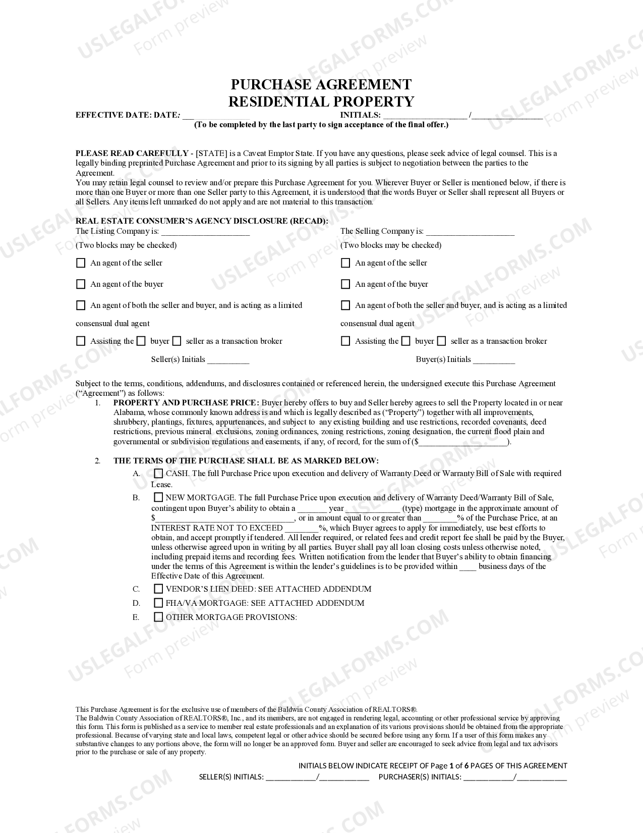 Purchase Agreement: Residential Property (Caveat Emptor State) | US ...