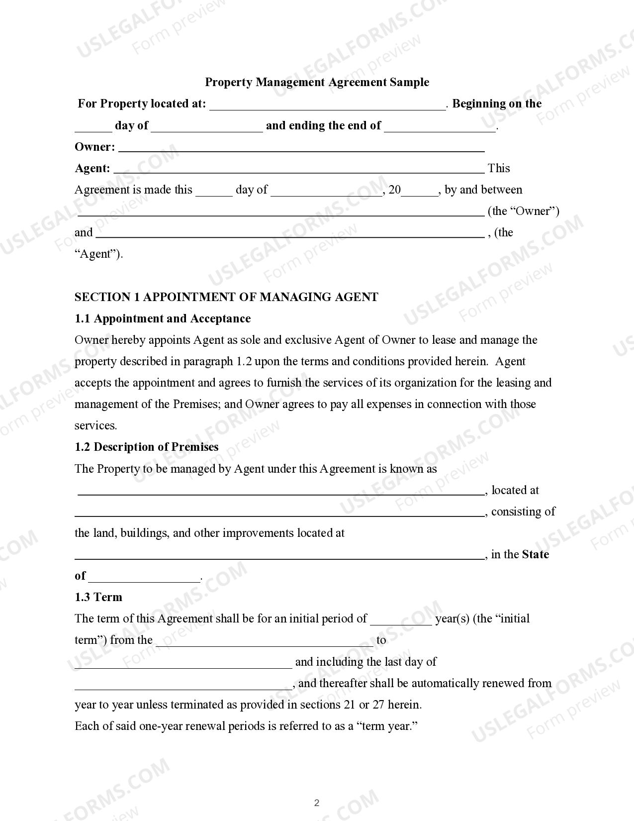 Property Management Agreement for Real Estate Owners | US Legal Forms
