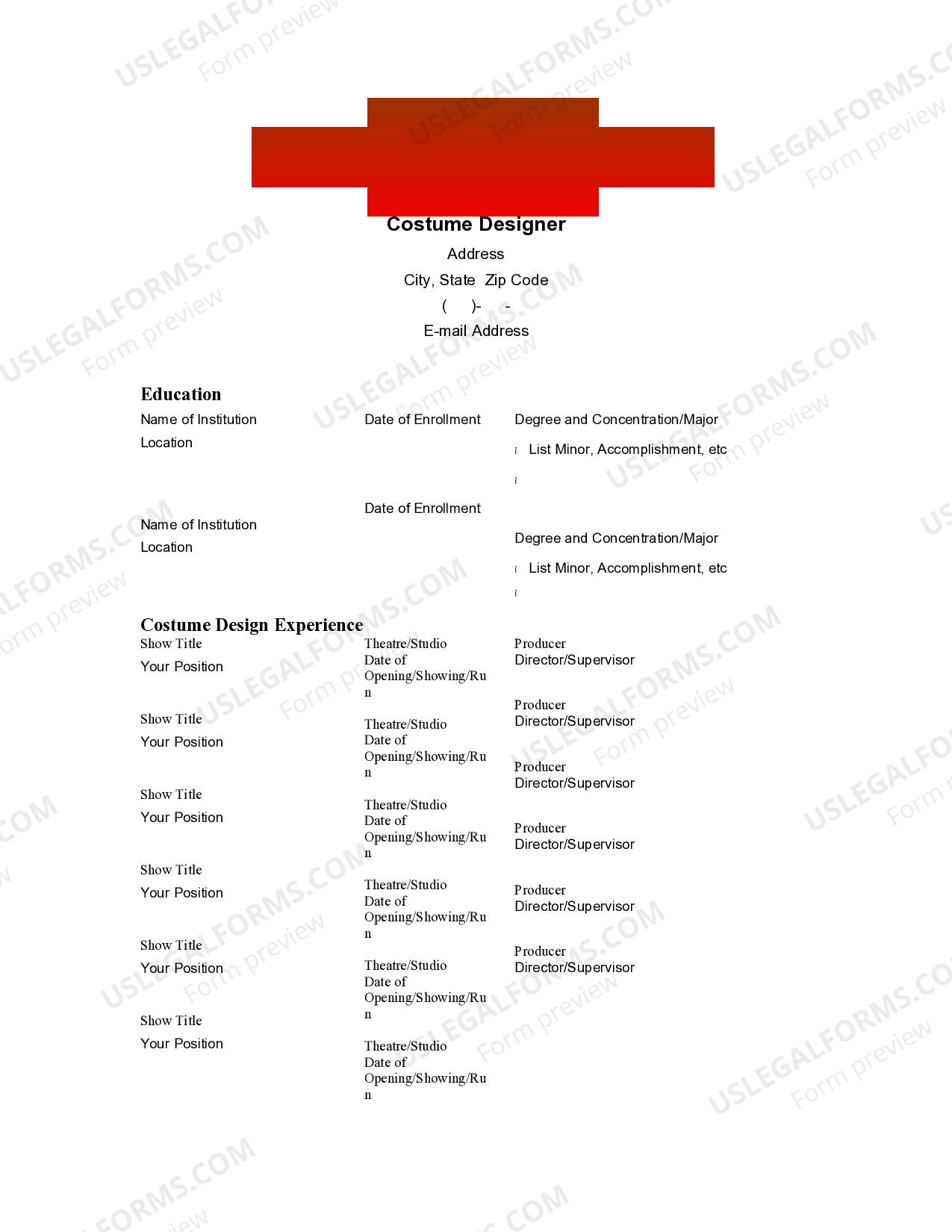 New Hampshire Resume for Theatrical Costume Designer | US Legal Forms