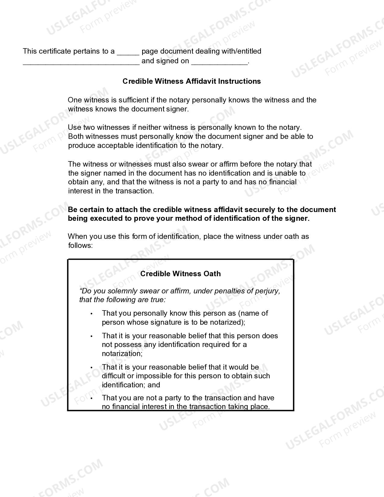 Affidavit of Identity by One or Two Credible Witnesses | US Legal Forms