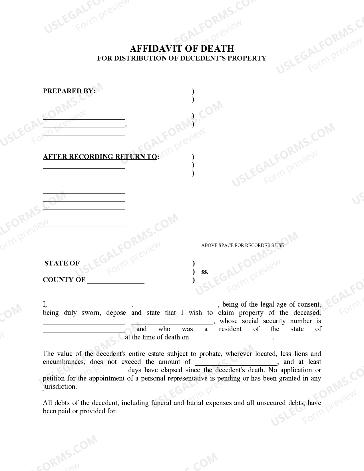 Affidavit of Death | US Legal Forms