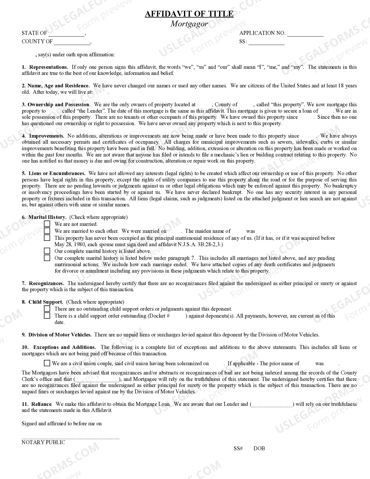 Affidavit of Title- Mortgagor | US Legal Forms