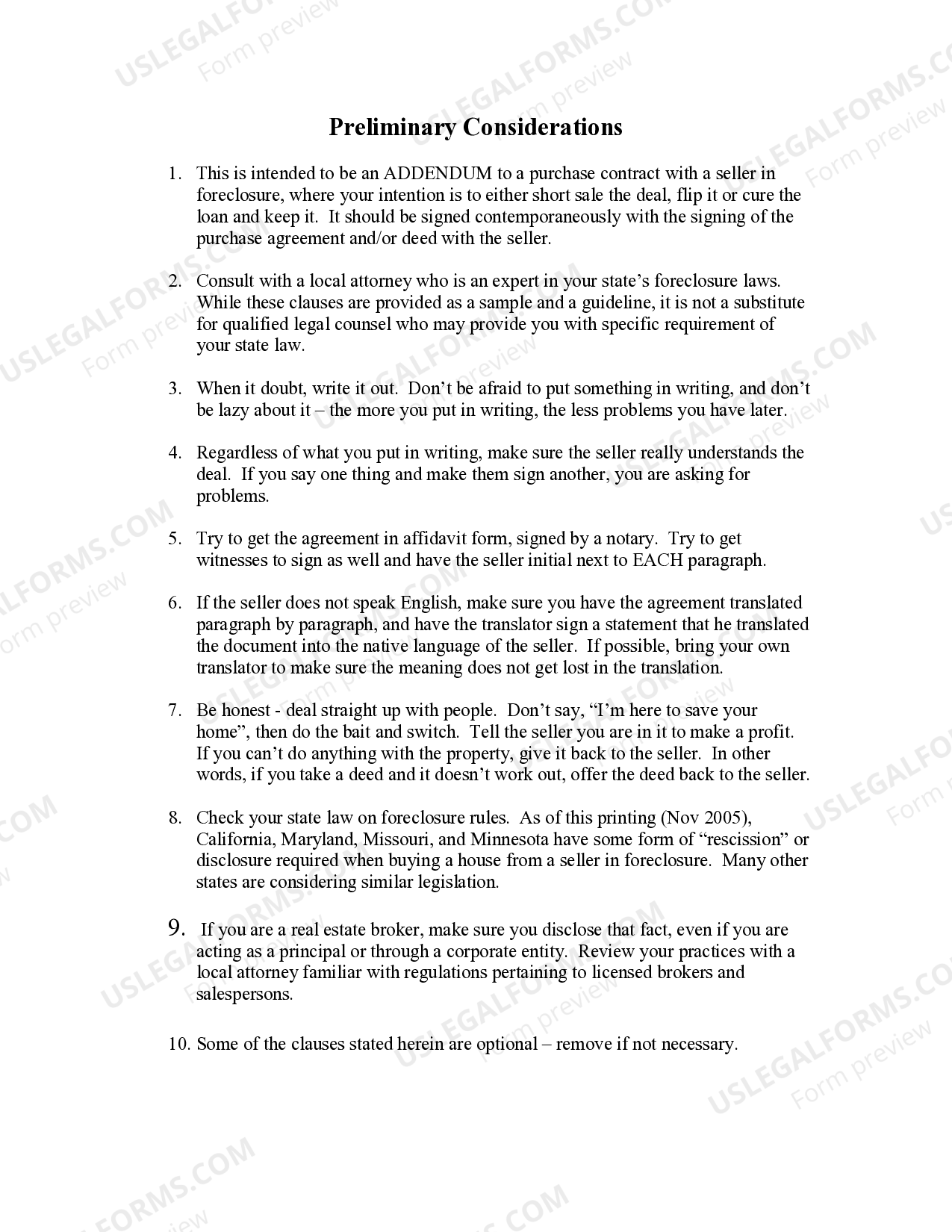 Affidavit of Understanding & Addendum to Purchase Agreement | US Legal ...