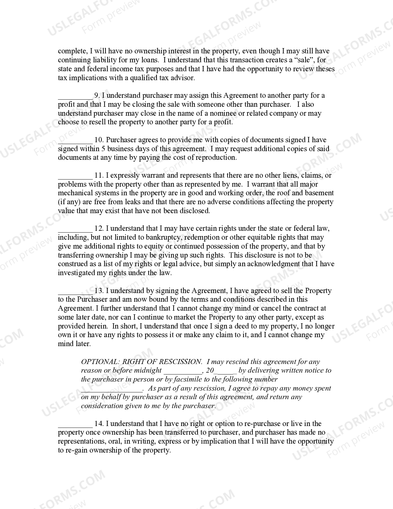 Affidavit of Understanding & Addendum to Purchase Agreement | US Legal ...