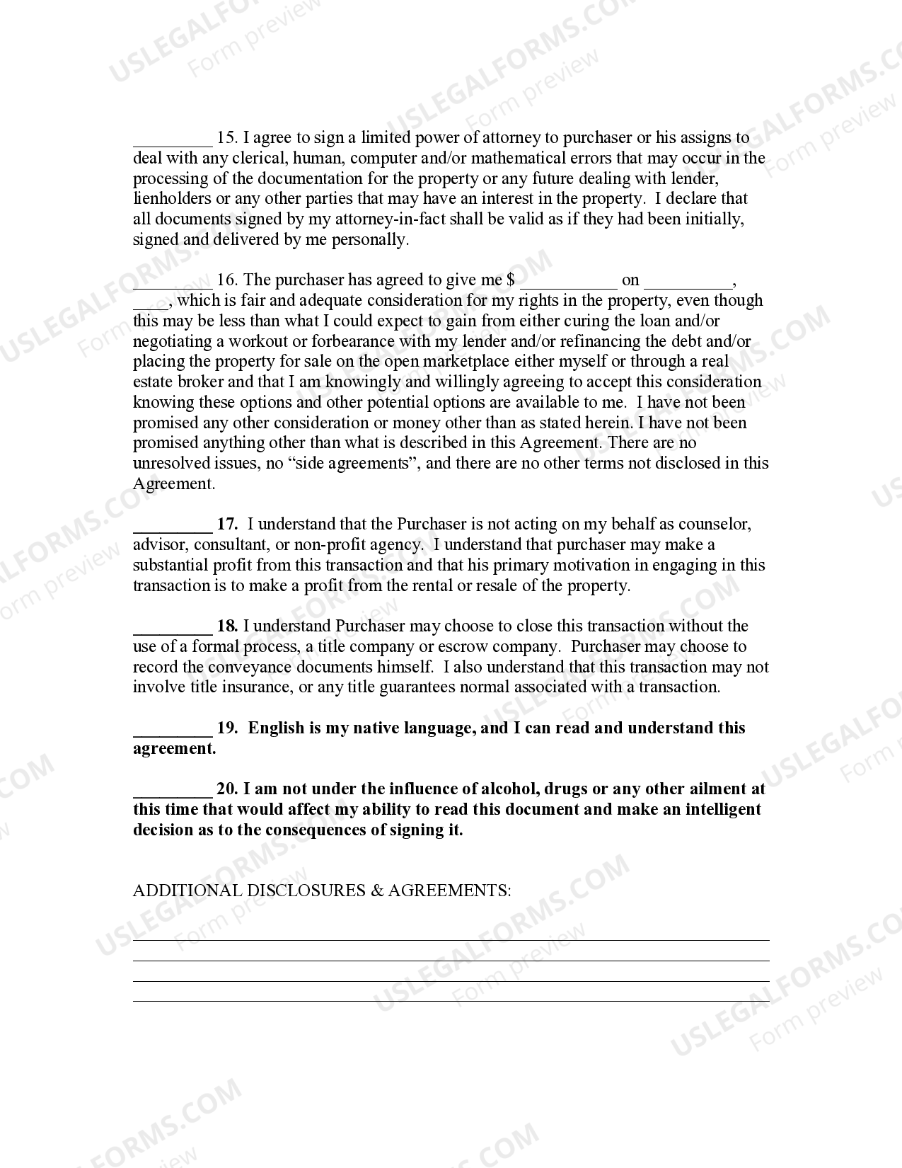 Affidavit of Understanding & Addendum to Purchase Agreement | US Legal ...
