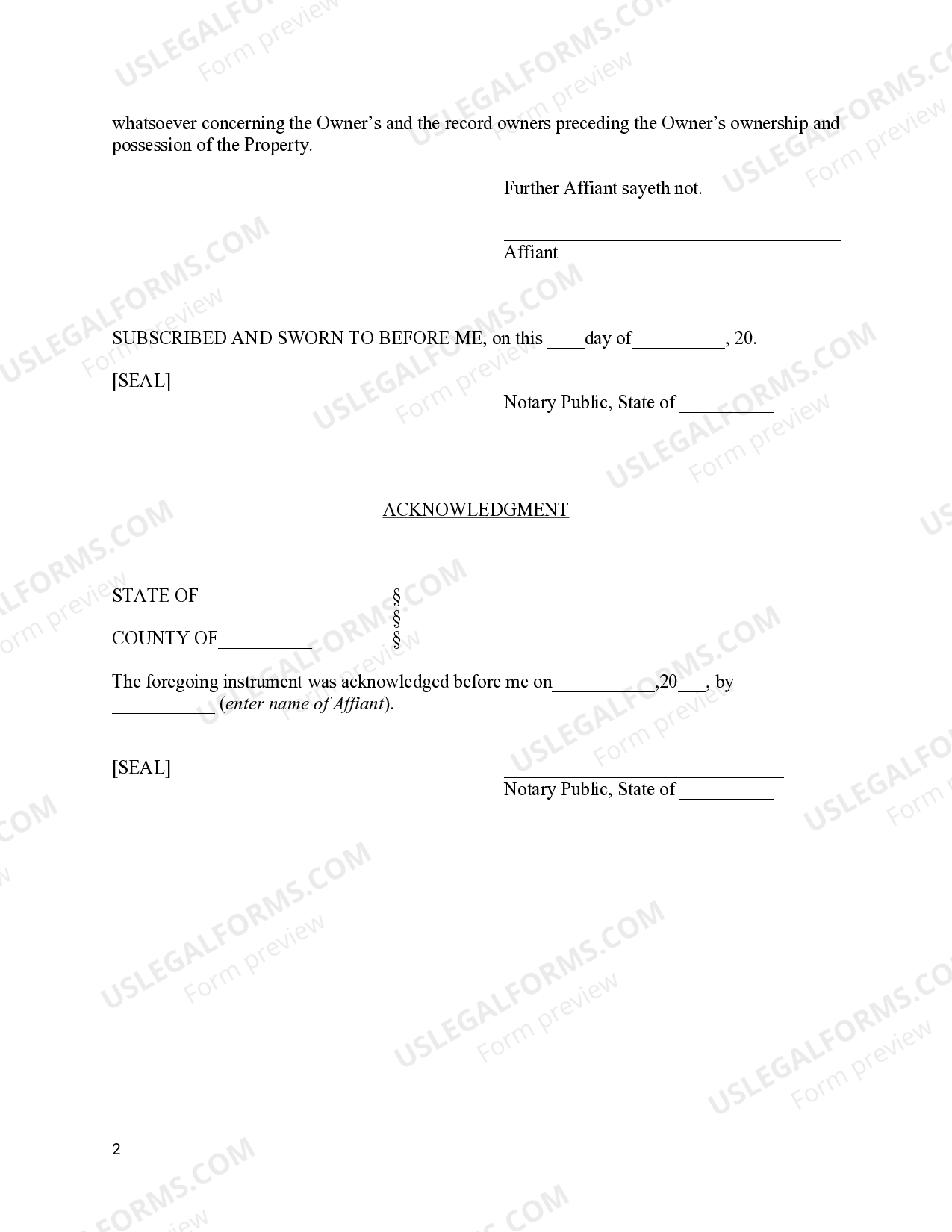 Affidavit of Use and Possession | US Legal Forms