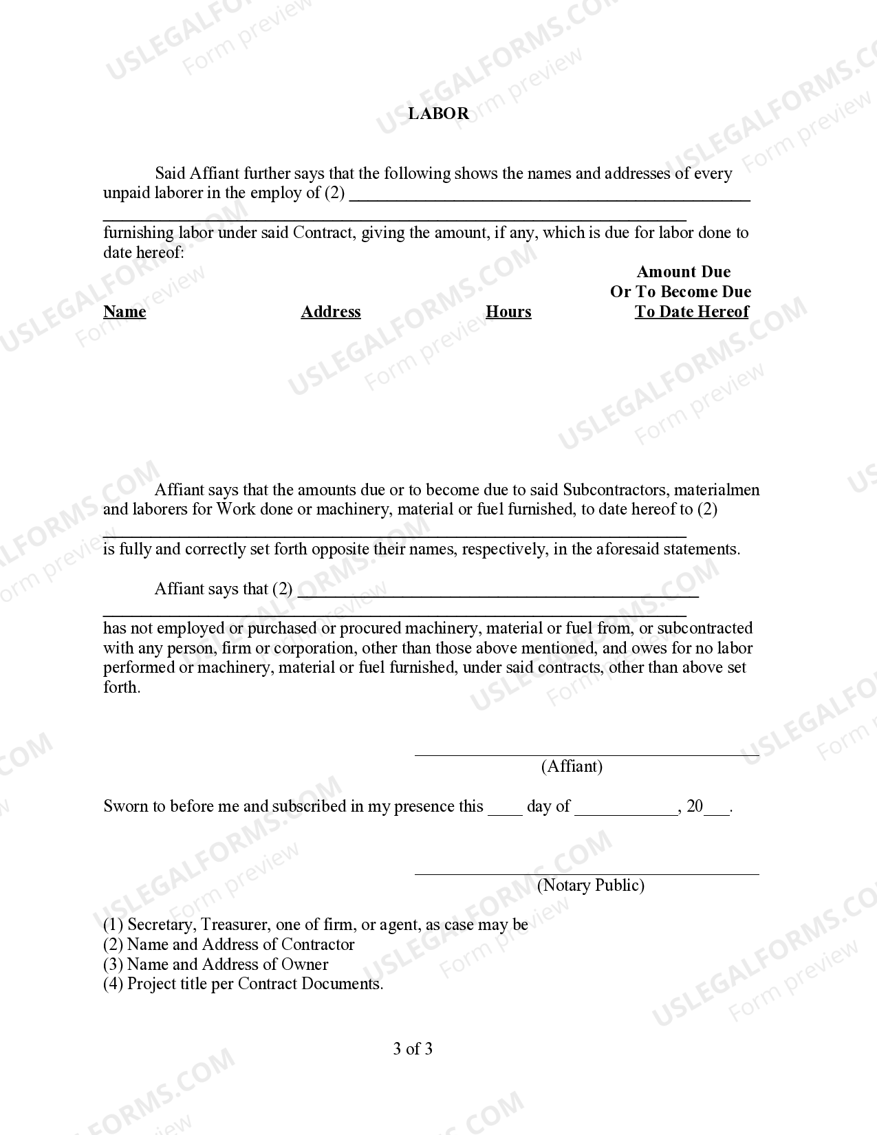 Affidavit of Contractor | US Legal Forms