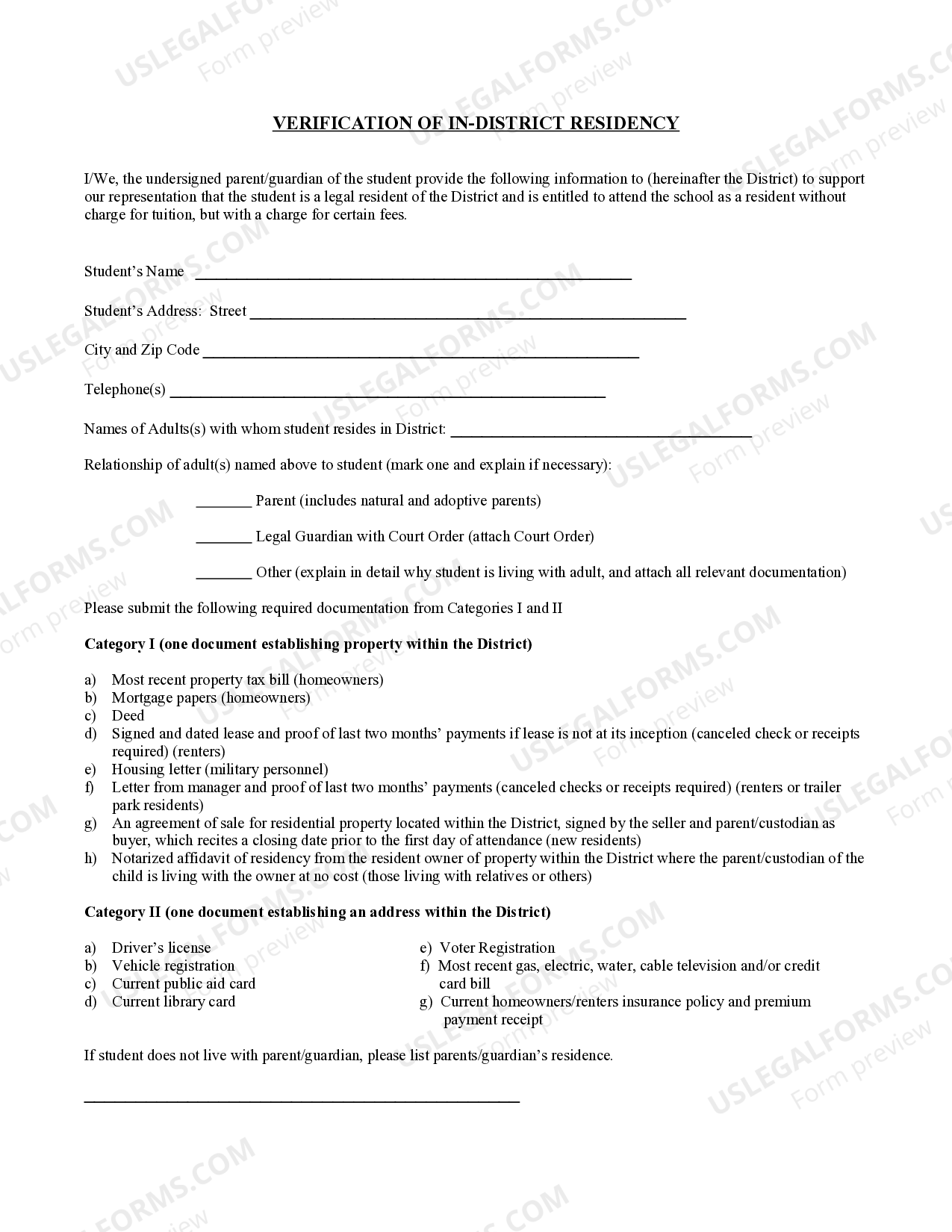 Verification of In District Residency | US Legal Forms
