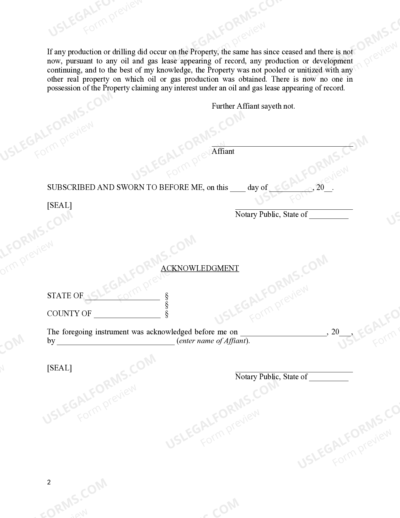 Affidavit of Non-Development and Non- Production | US Legal Forms