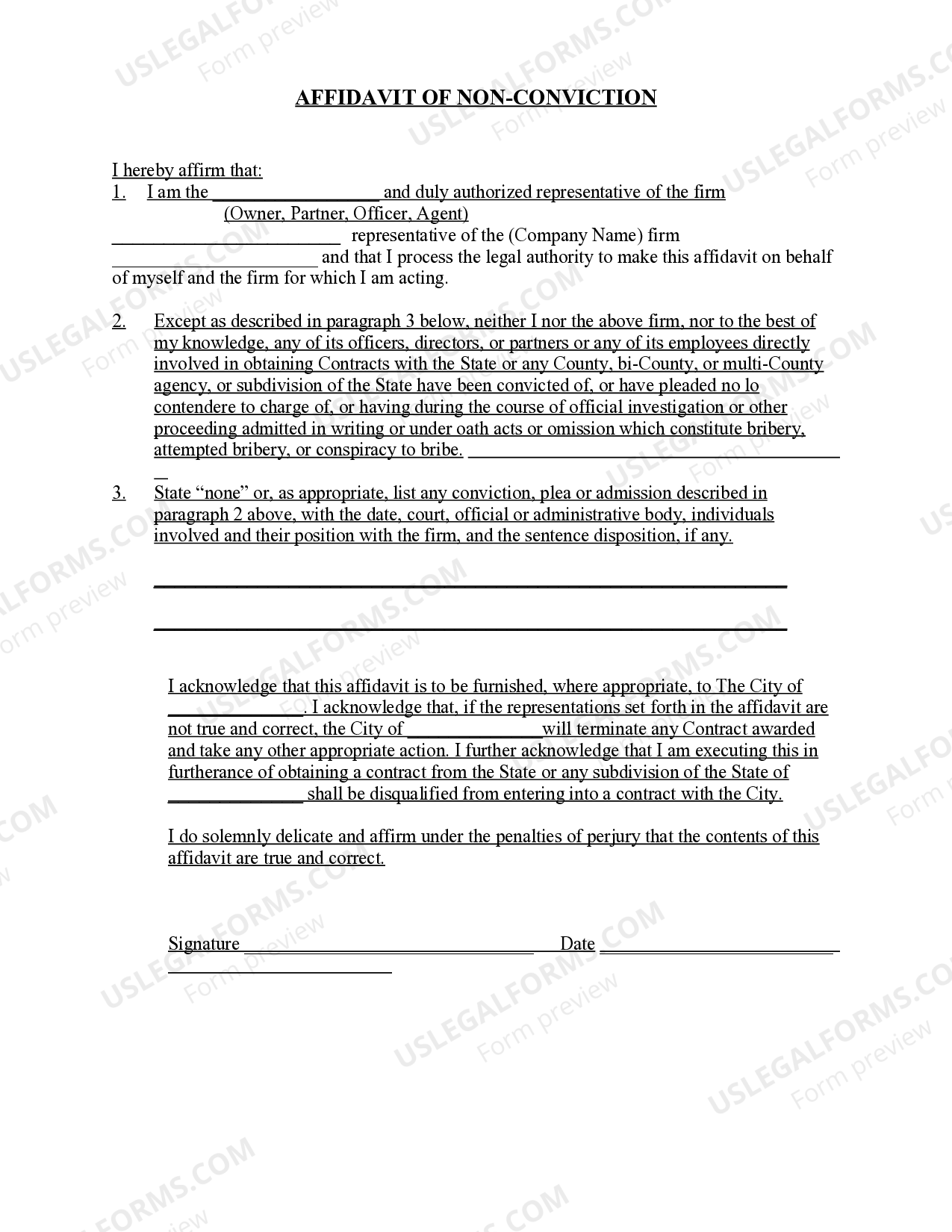 Affidavit of Non-Conviction | US Legal Forms