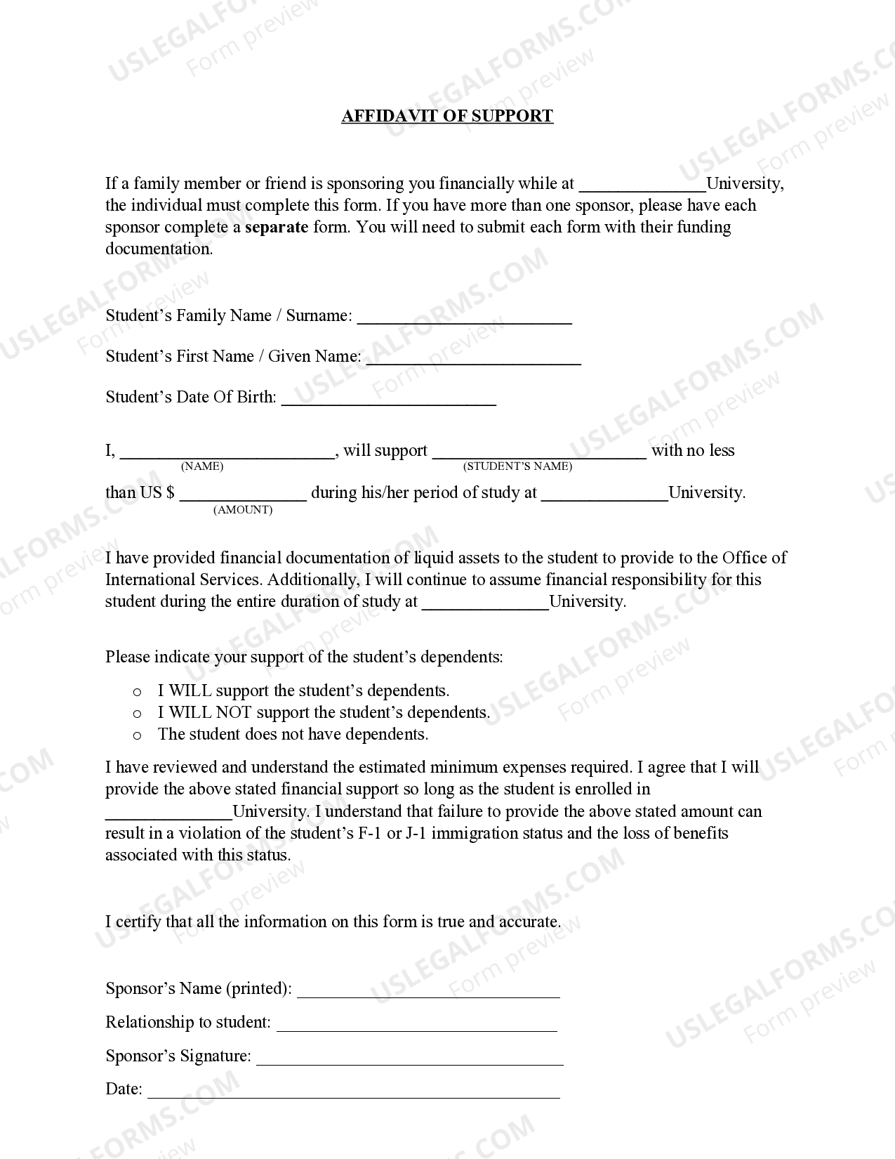 Affidavit of Support | US Legal Forms