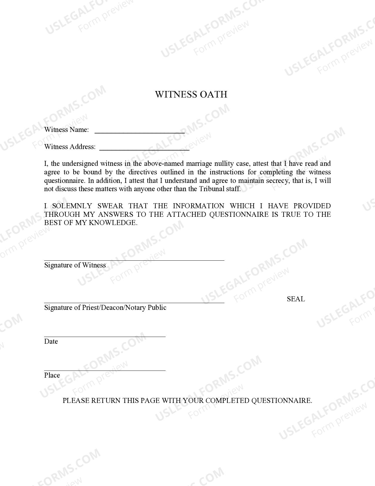 Witness Questionnaire | US Legal Forms