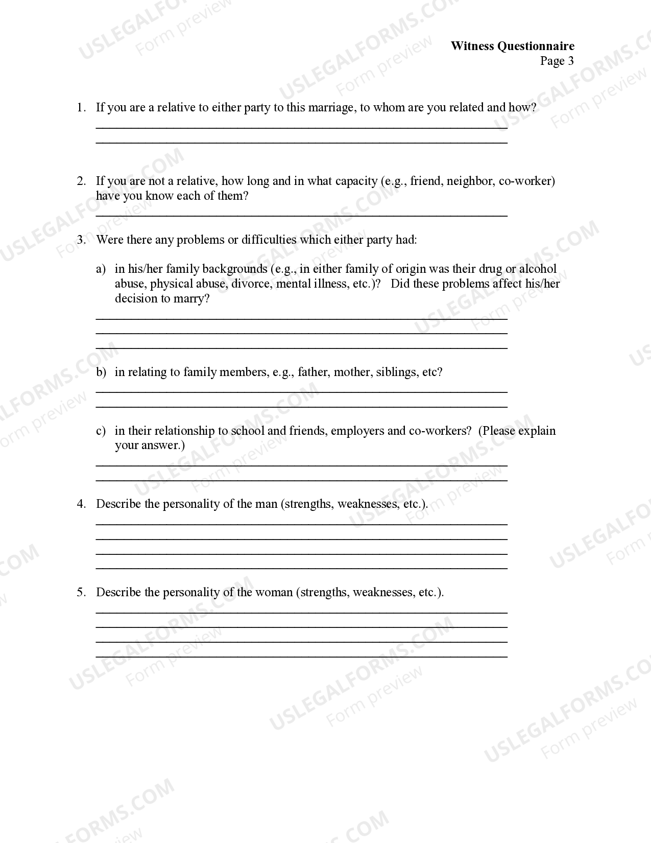 Witness Questionnaire | US Legal Forms