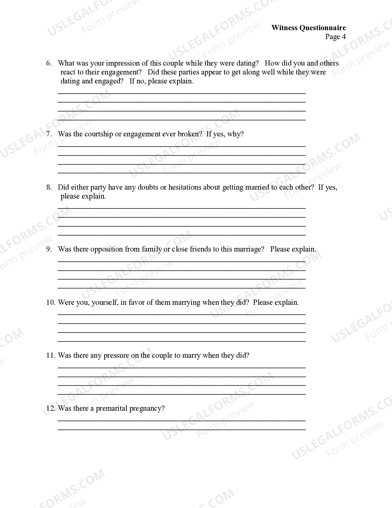 Witness Questionnaire | US Legal Forms