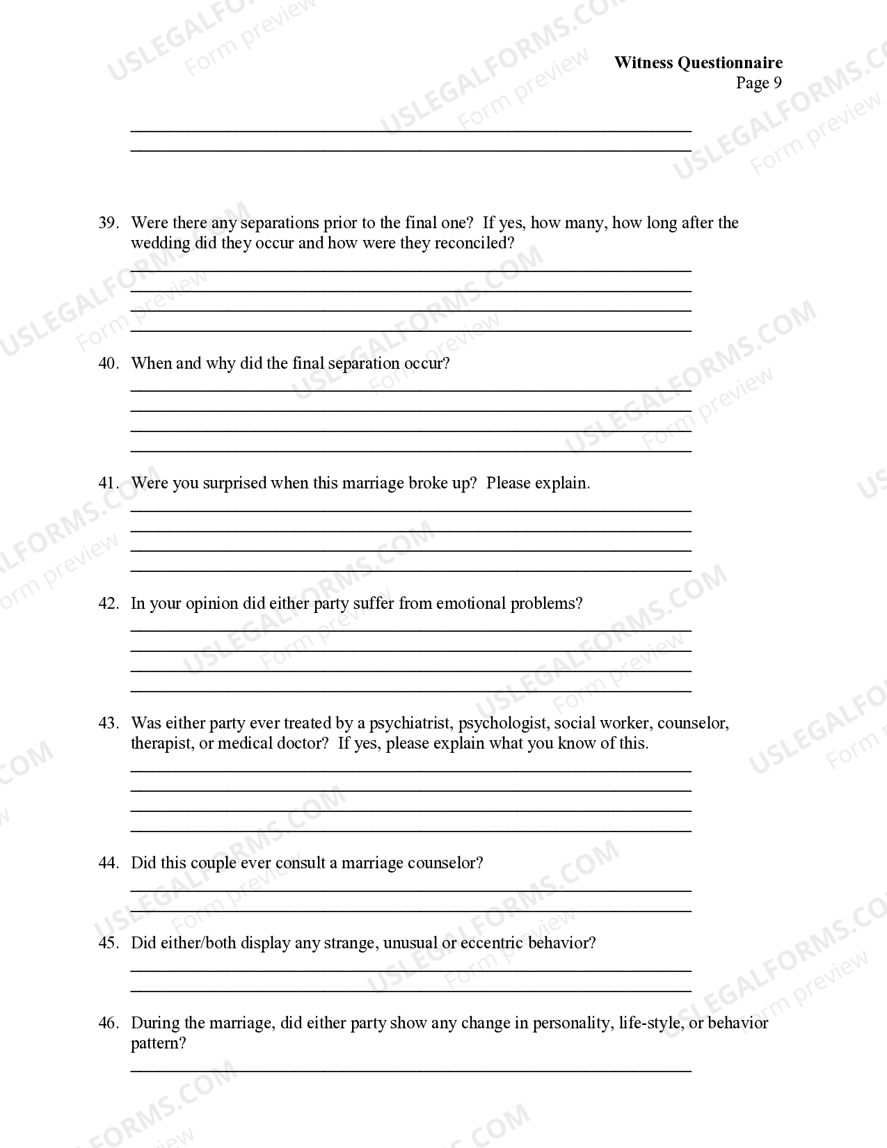 Witness Questionnaire | US Legal Forms