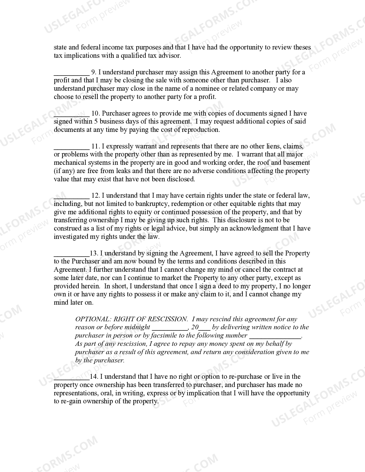 Affidavit of Understanding & Addendum to Purchase Agreement | US Legal ...