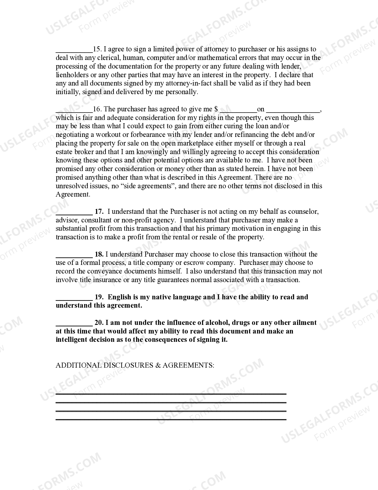 Affidavit of Understanding & Addendum to Purchase Agreement | US Legal ...