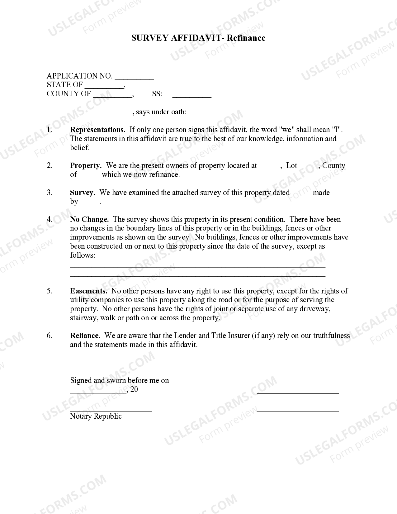 Survey Affidavit- Refinance | US Legal Forms