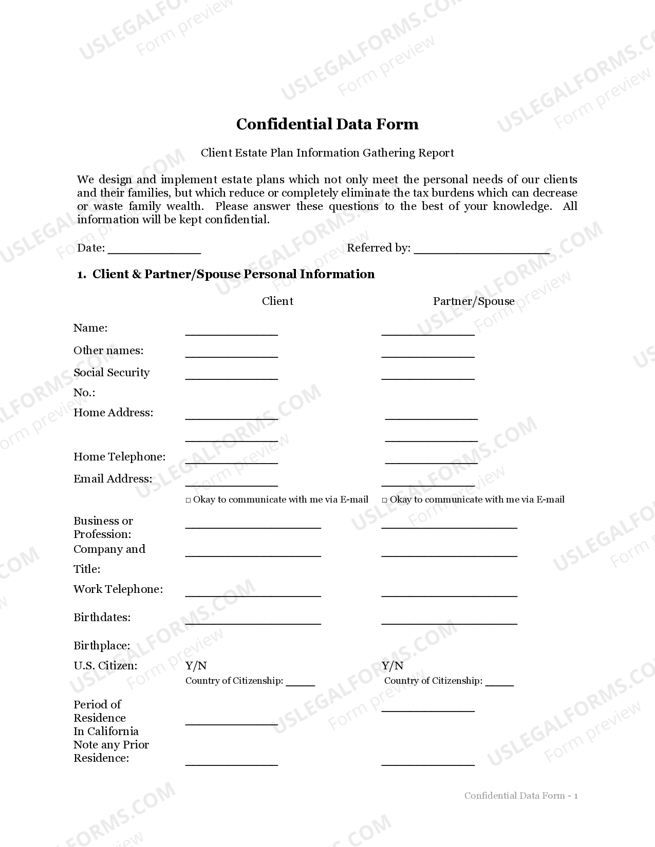 Confidential Data Form | US Legal Forms