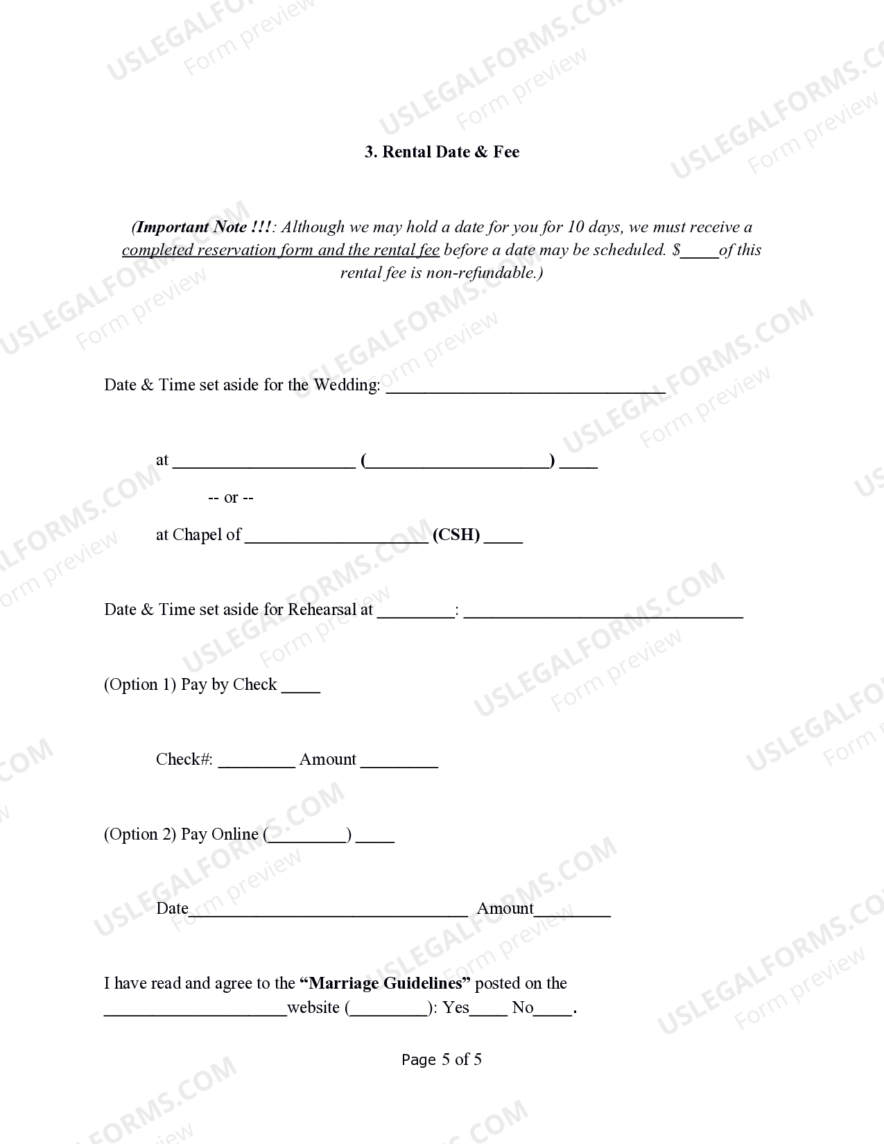 Wedding Date Reservation Form | US Legal Forms