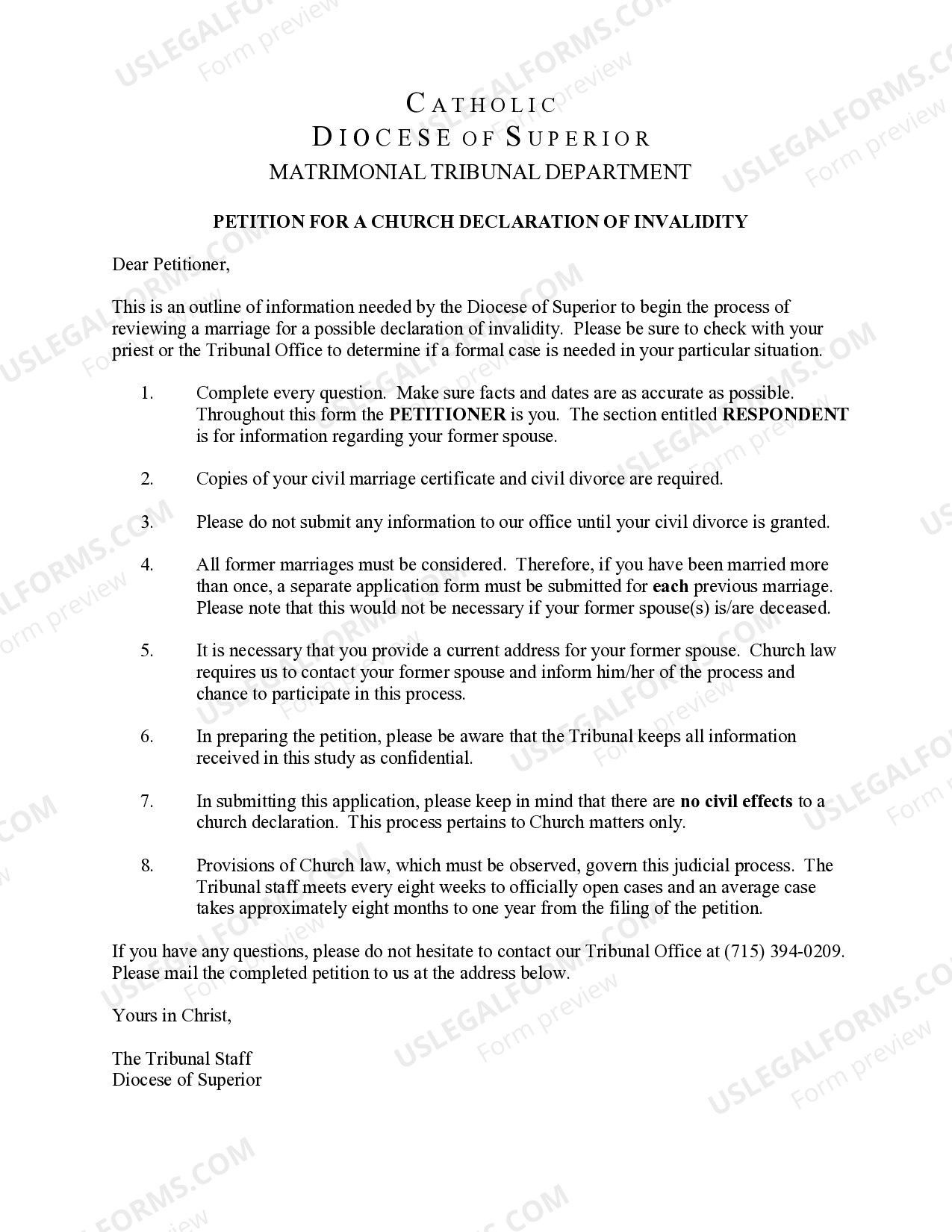 Petition for a Church Declaration of Invalidity | US Legal Forms