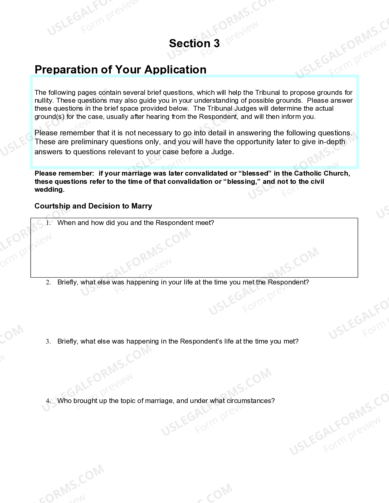 Application to Begin Canonical Process | US Legal Forms