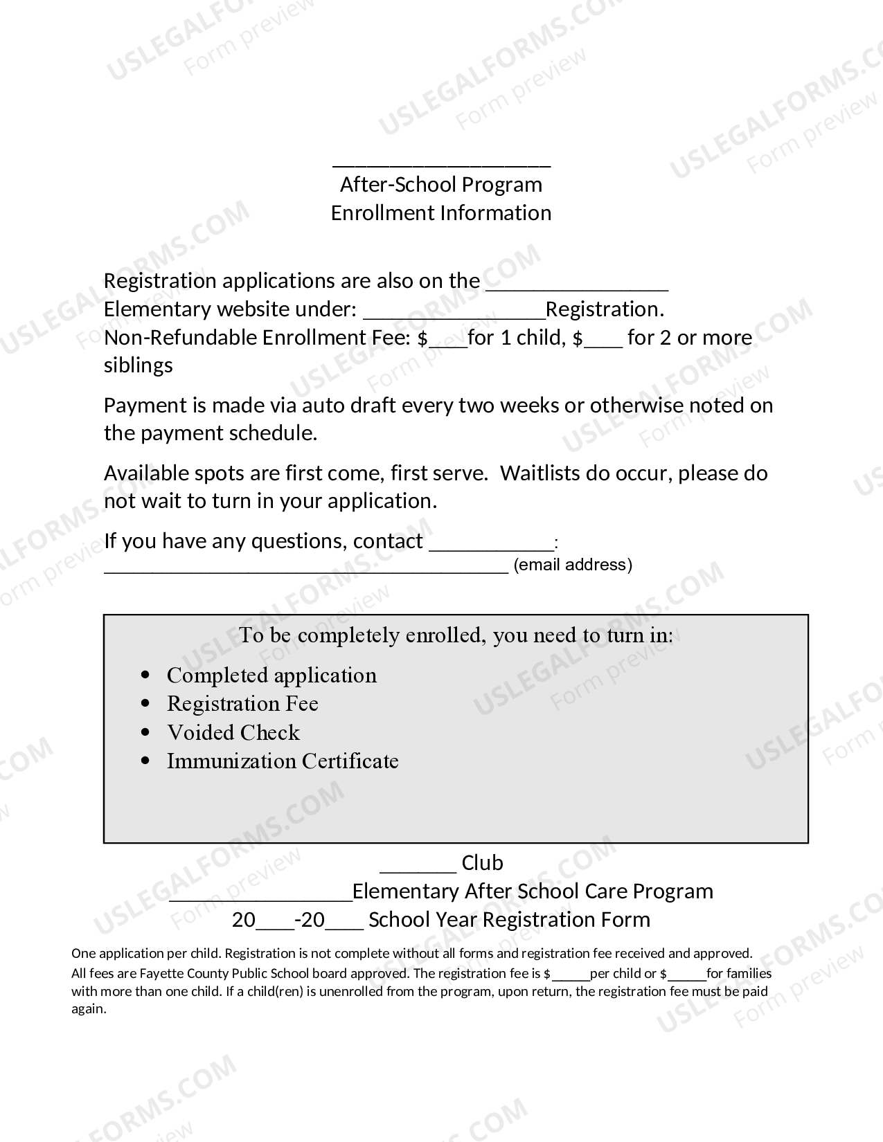 After School Enrollment Information | US Legal Forms