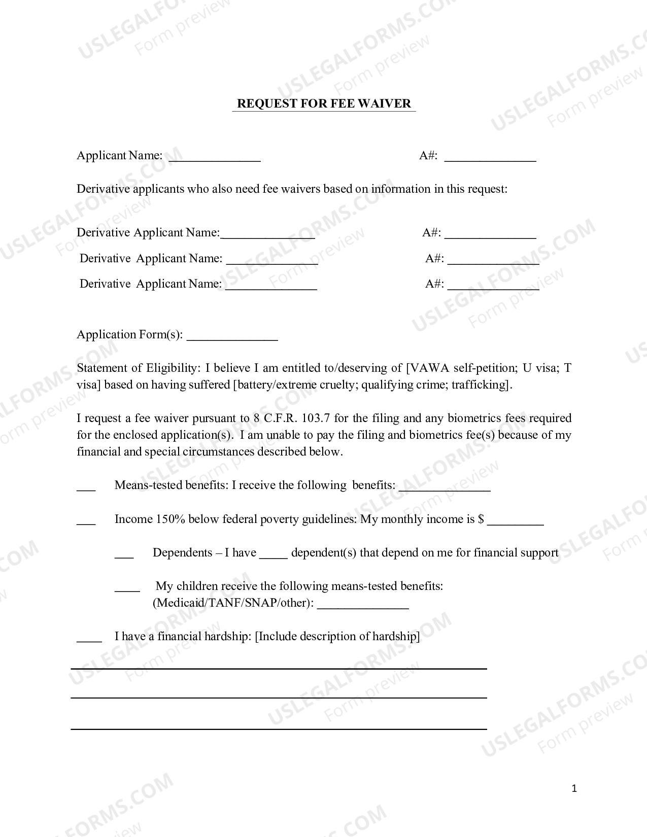 Request for Fee Waiver | US Legal Forms