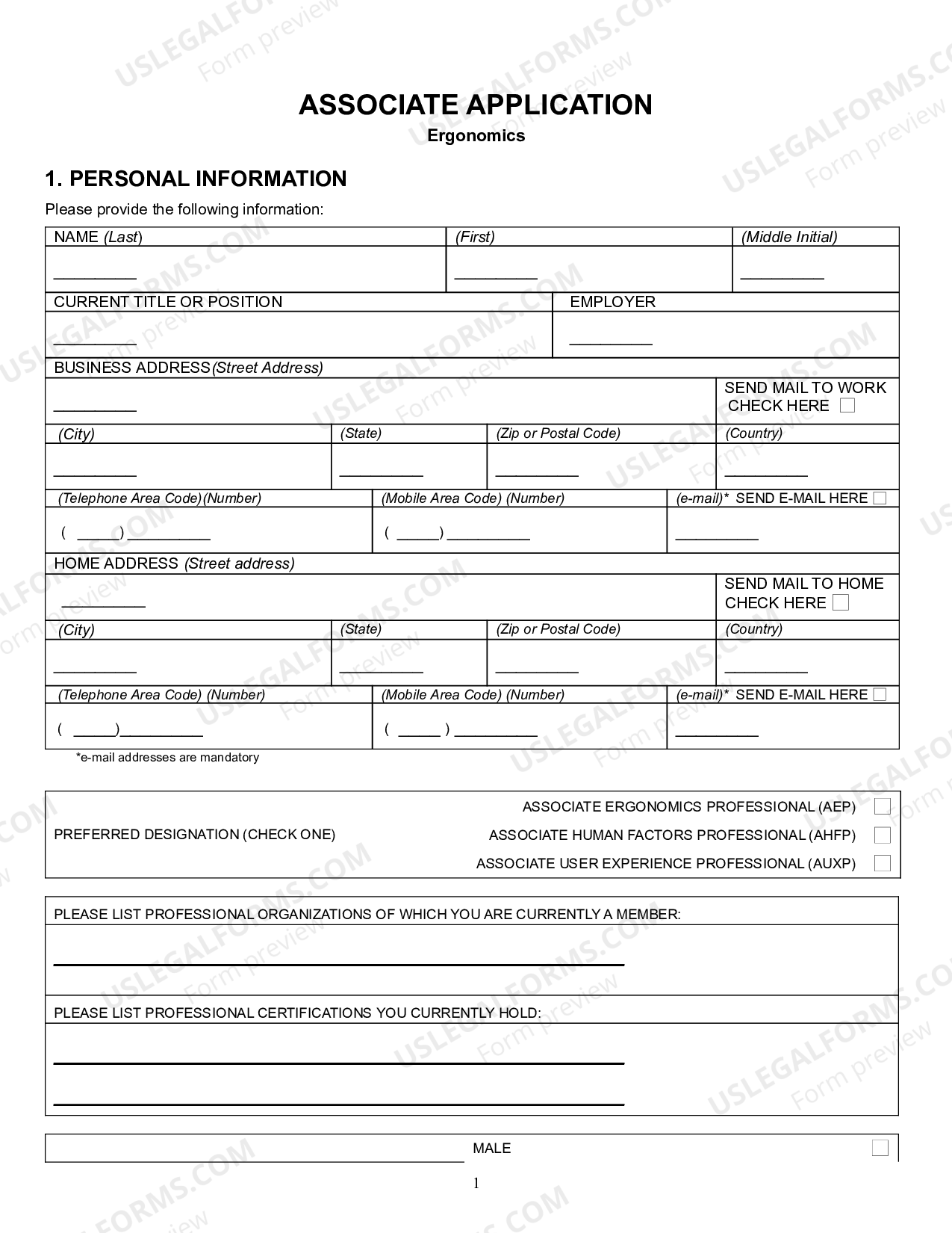 Associate Application (Ergonomics) | US Legal Forms