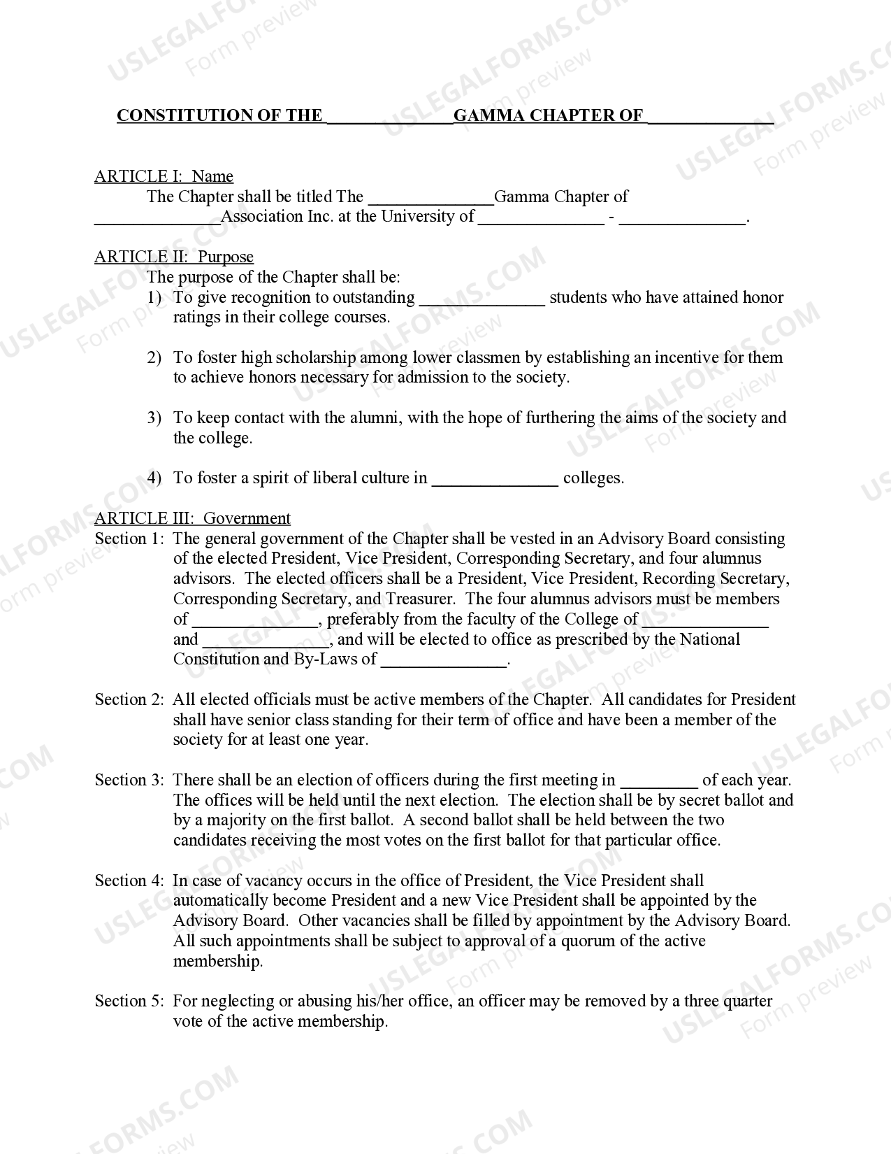 Constitution for a Greek Fratenity or Sorority | US Legal Forms