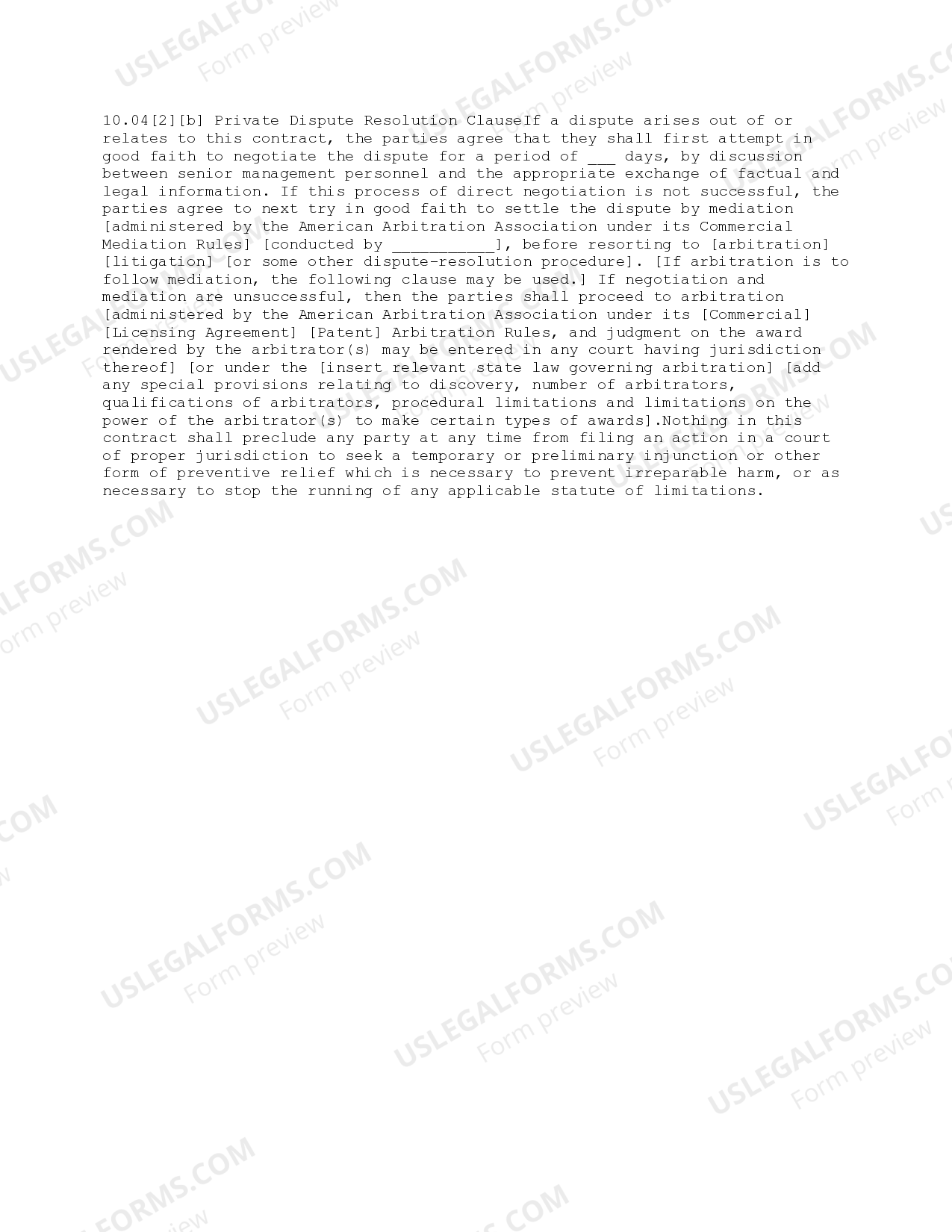 Private Dispute Resolution Clause | US Legal Forms