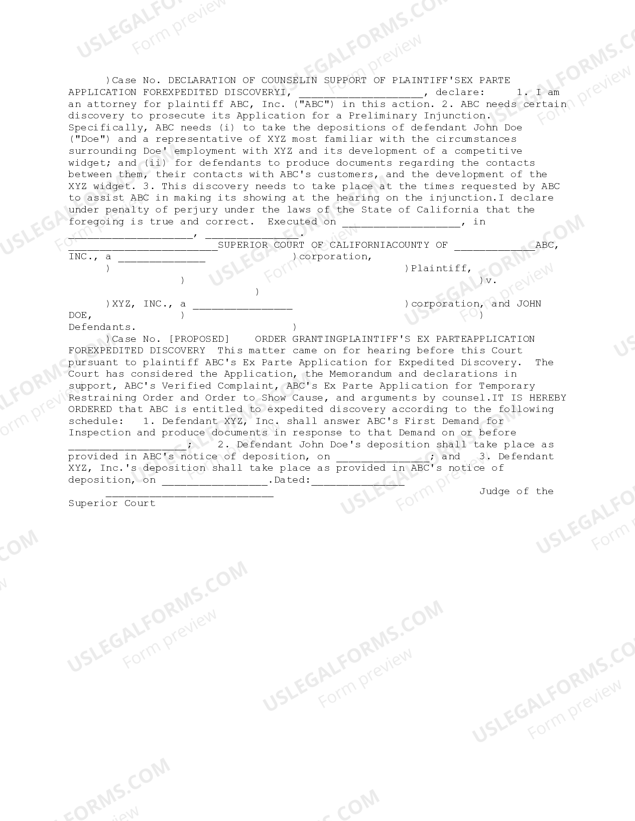 Application For Expedited Discovery | US Legal Forms