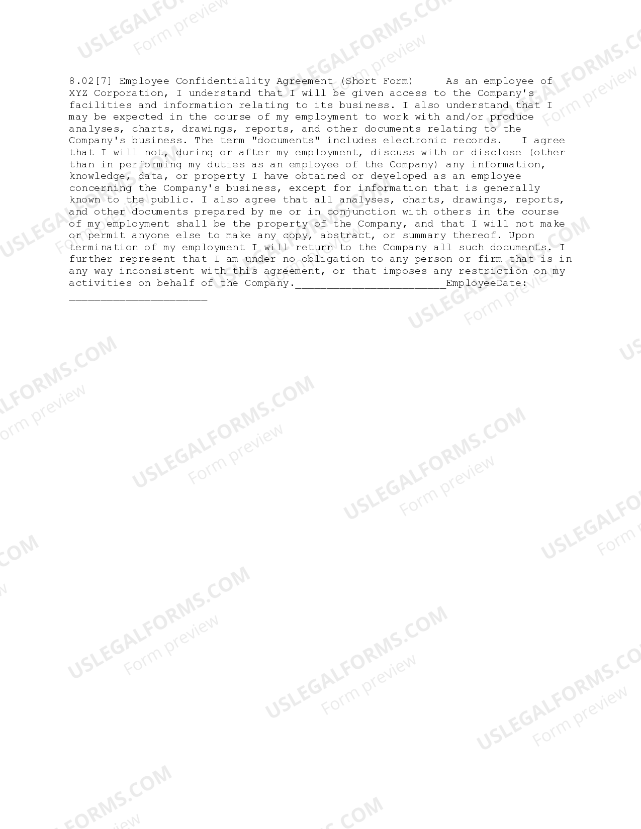 Employee Confidentiality Agreement Short Form Confidentiality employee-confidentiality-agreement-short-form-confidentiality