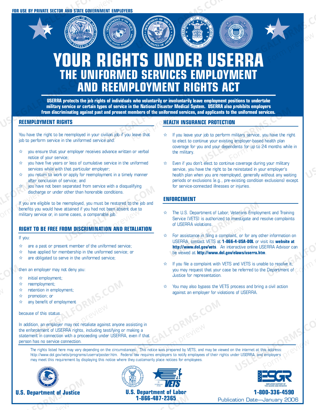 Uniformed Services Employment and Reemployment Rights Act Rights Poster ...