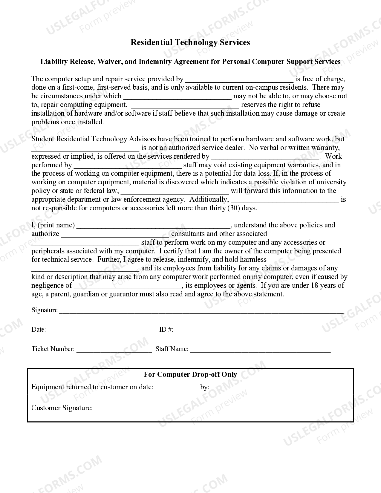 Campus Resident Technology Services Liability Release, Waiver and ...