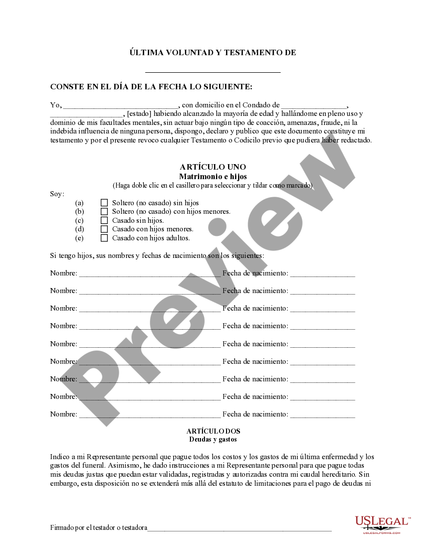 Free Printable Last Will And Testament Blank Forms Michigan 1 