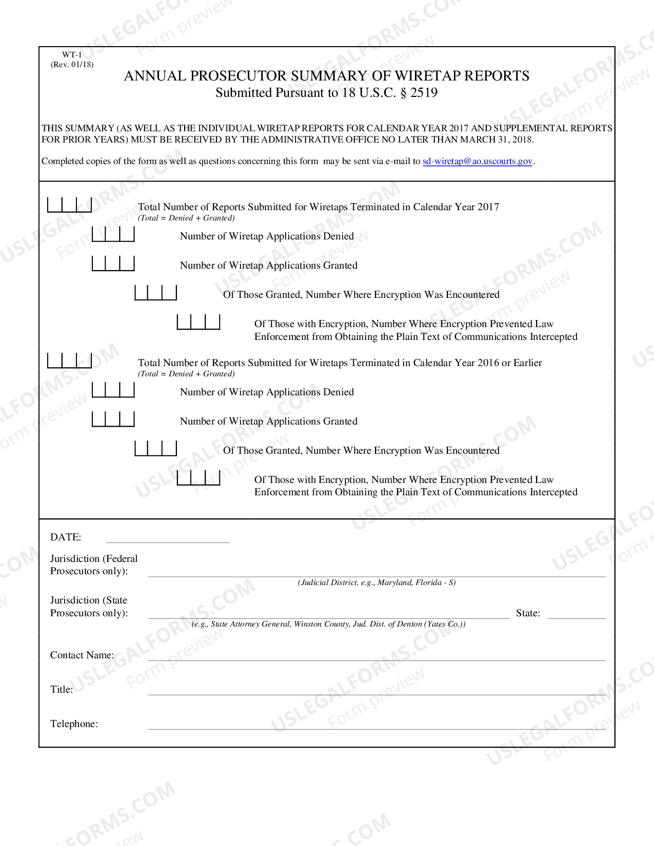 Annual Prosecutor Summary of Wiretap Reports | US Legal Forms