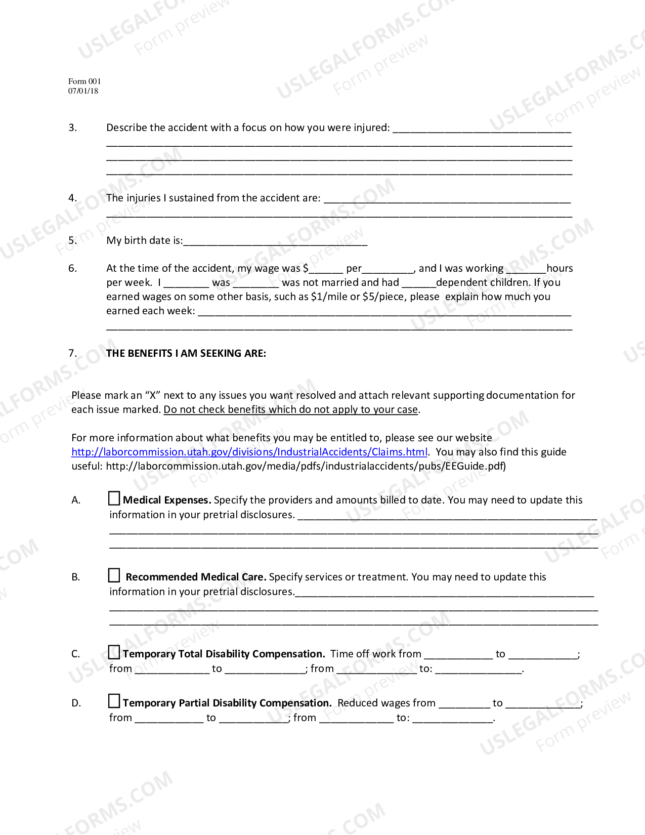 Utah Workers Compensation Application for Hearing - Workers Comp Waiver ...