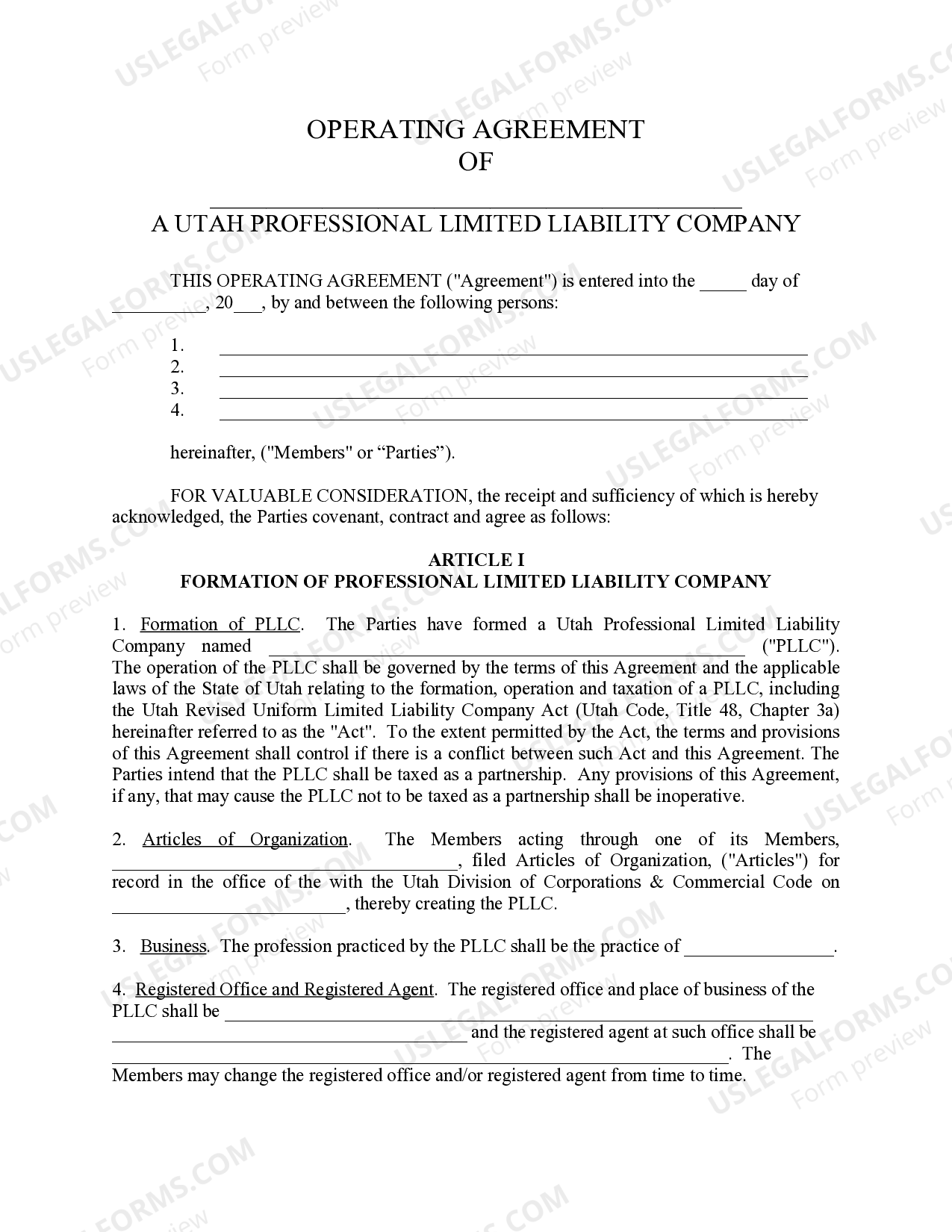 Utah Professional Limited Liability Company PLLC Formation Package ...