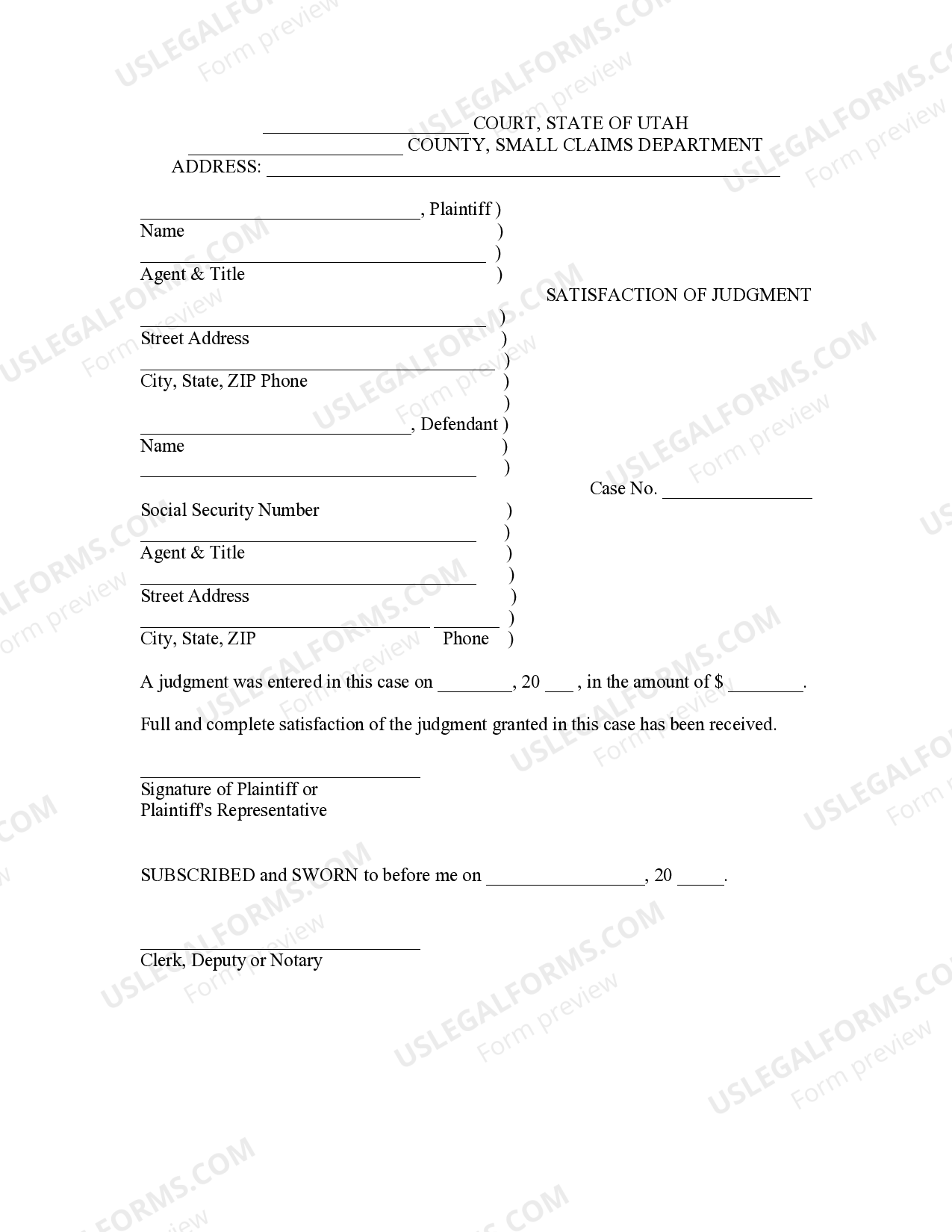 Utah Satisfaction of Judgment | US Legal Forms