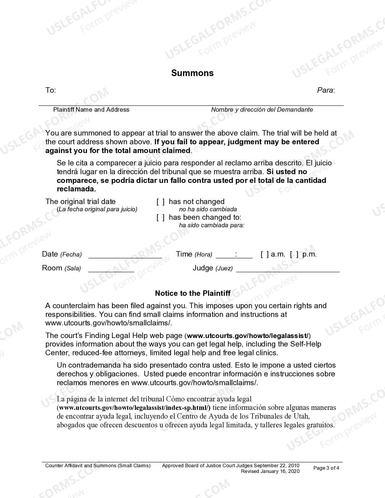 Utah Counter Affidavit - Counter Affidavit Sample | US Legal Forms