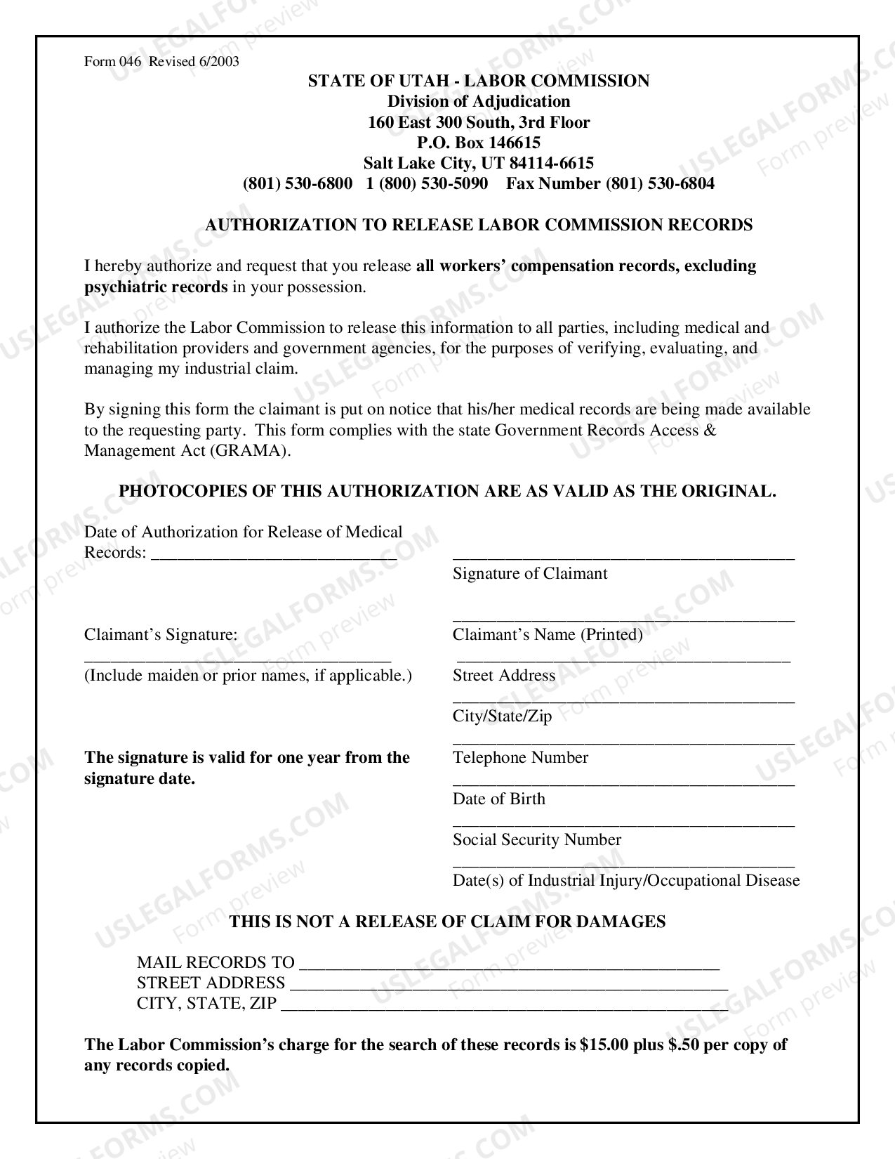 Utah Authorization to Release Labor Commission Records - Hipaa Release ...