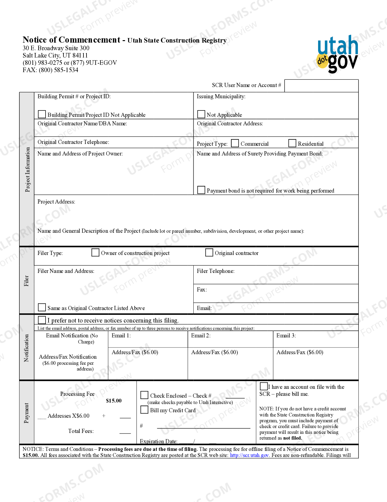 Utah Notice of Commencement | US Legal Forms