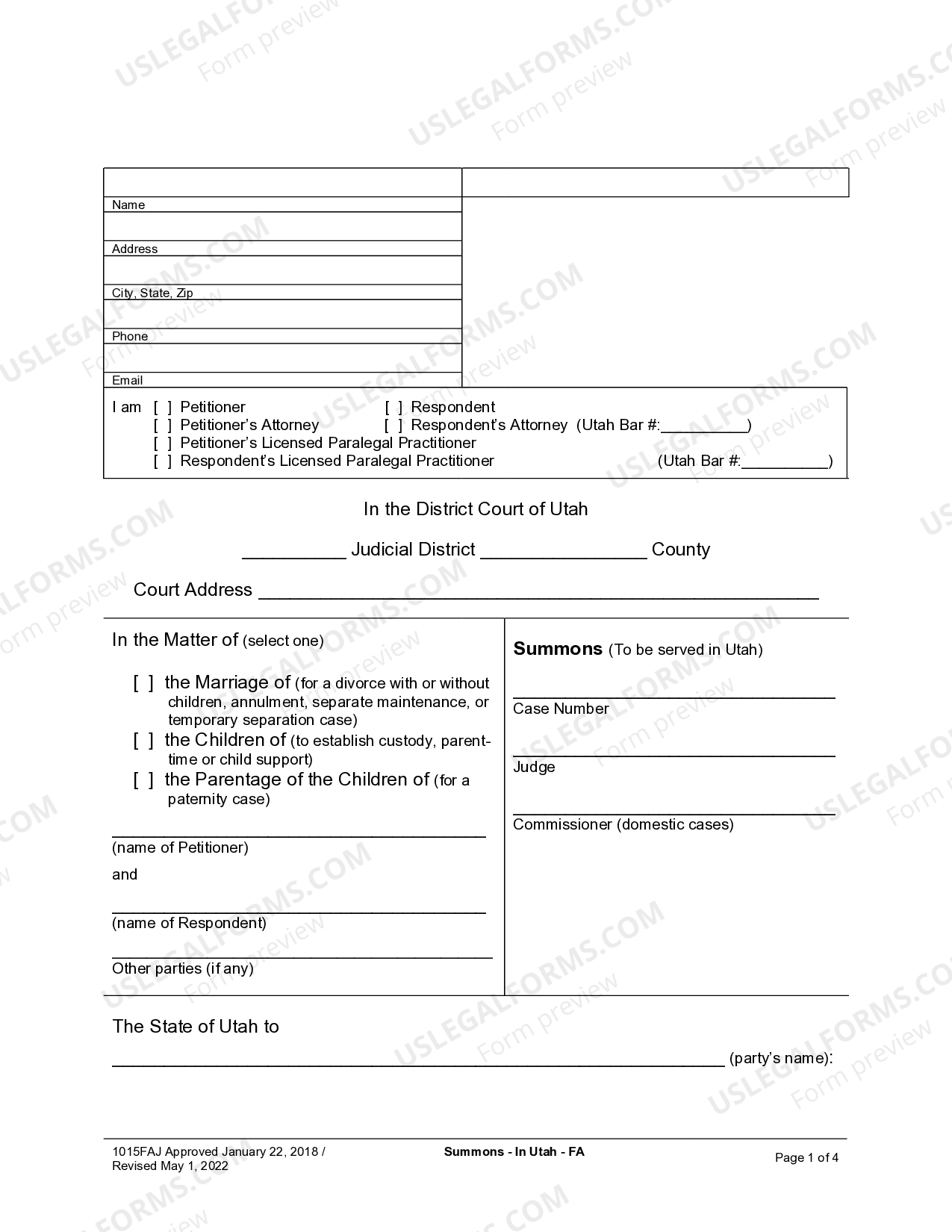 Utah Summons | US Legal Forms