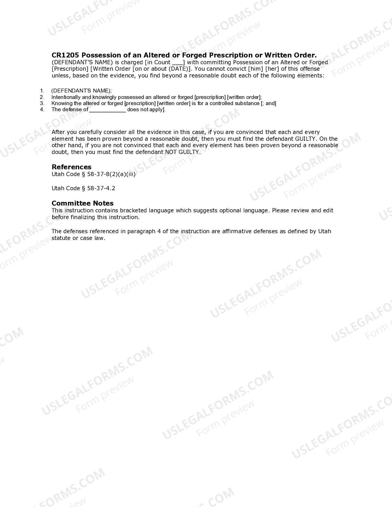 Utah Possession of an Altered or Forged Prescription or Written Order ...