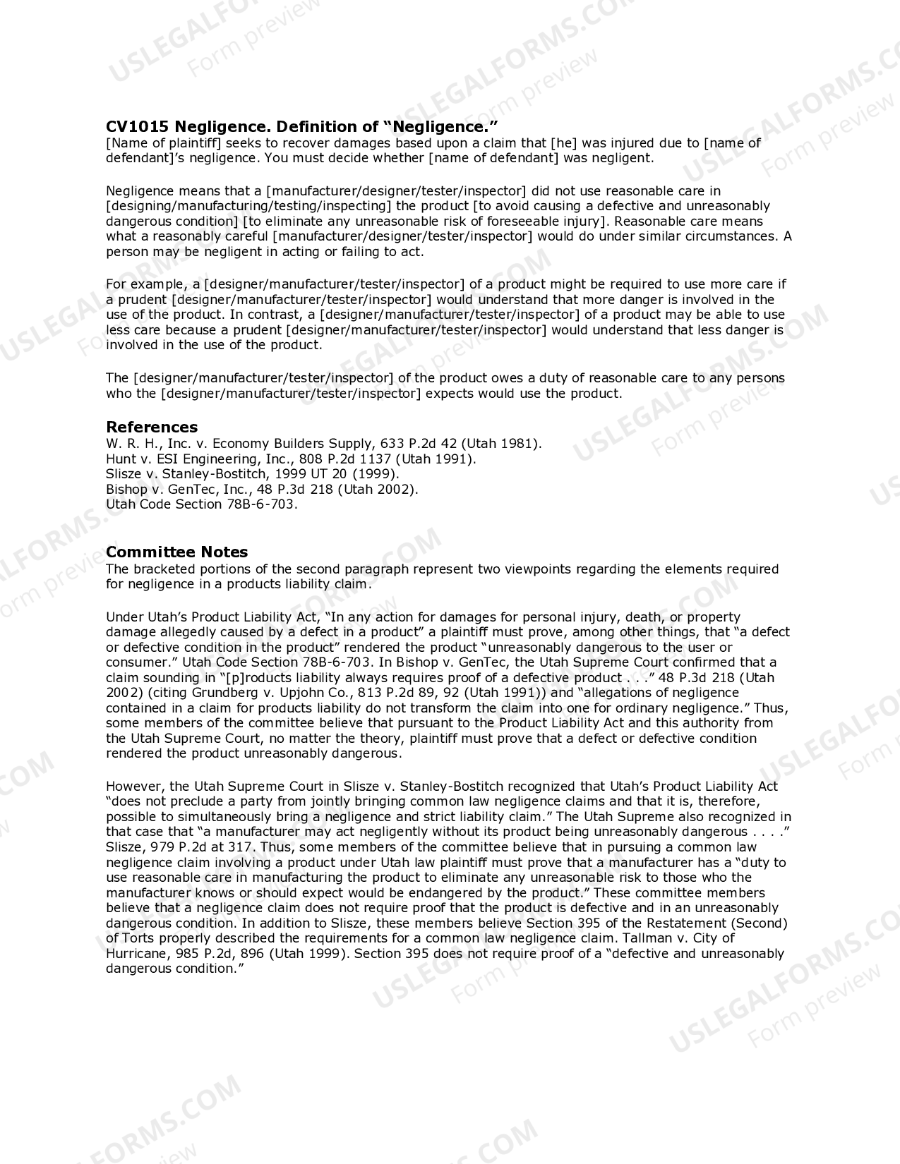 Utah Negligence. Definition of "Negligence." | US Legal Forms
