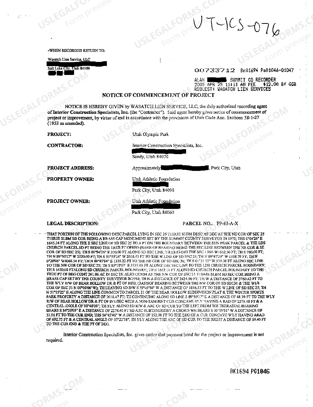 Utah Notice of Commencement of Project | US Legal Forms