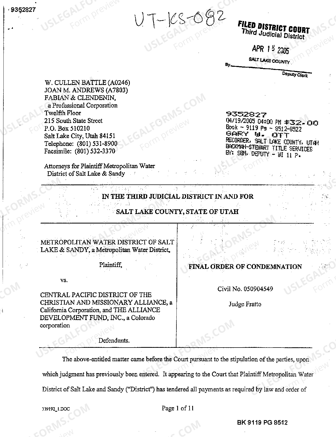 Utah Final Order of Condemnation | US Legal Forms
