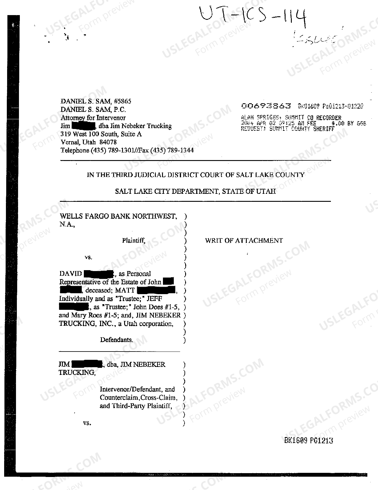 Utah Writ of Attachment - Trustech Utah | US Legal Forms