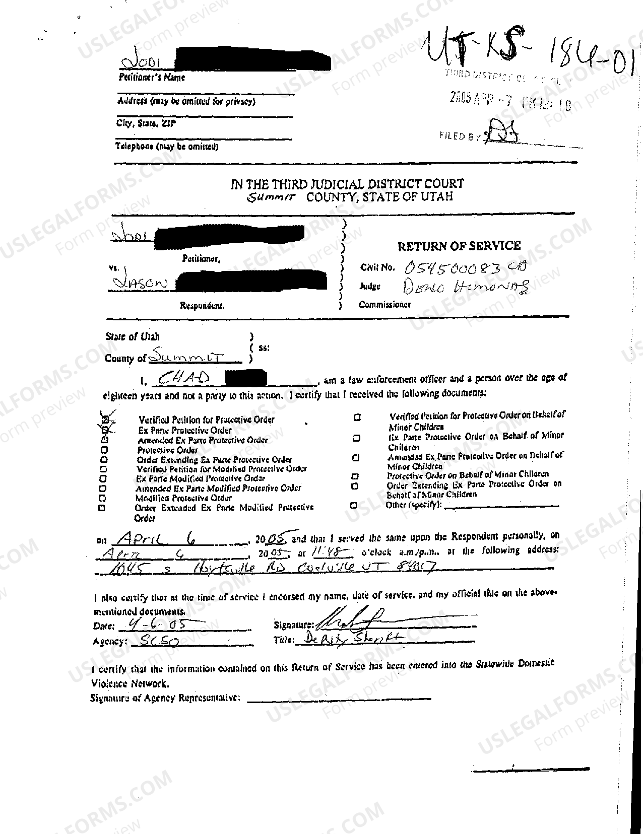 Utah Return of Service | US Legal Forms